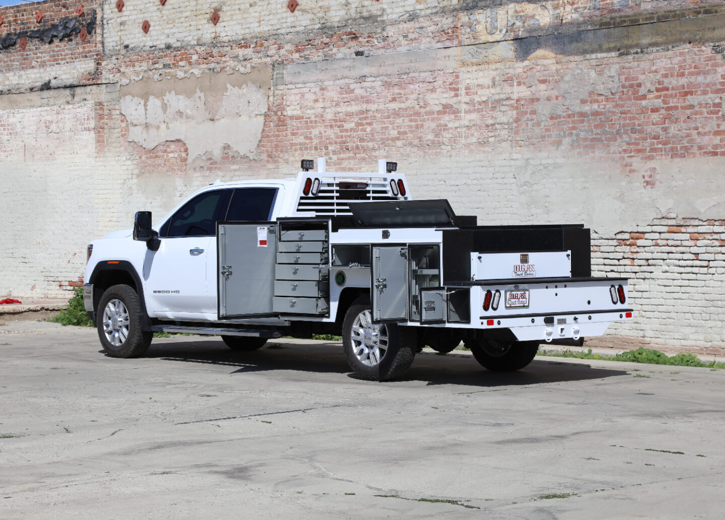 8' Custom Douglass Service Body with Flip Tops - Douglass Truck Bodies