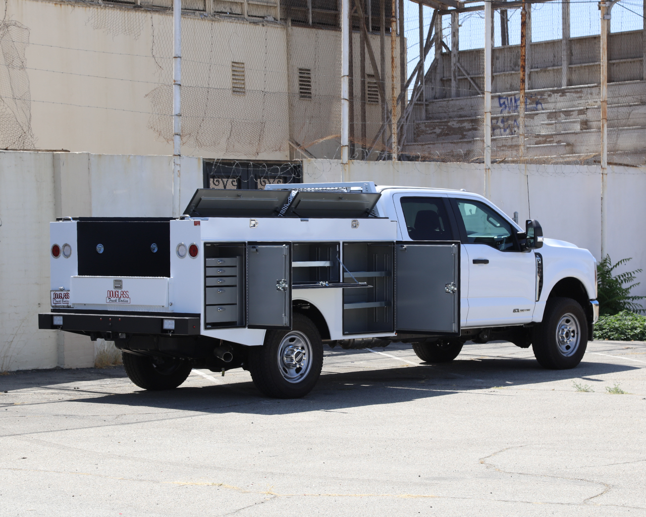 9′ Custom Douglass Service Body with Flip Tops - Douglass Truck Bodies