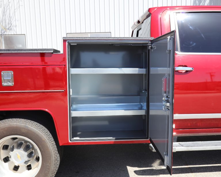 8′ Custom Douglass Low Profile Service Body with Flip Tops - Douglass ...